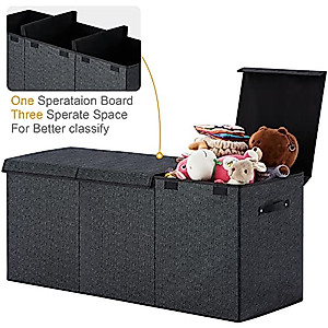 YOUDENOVA Toy Box Chest Storage Organizer, Extra Large kids Toy Box, 40 Inch Collapsible Toy Bin for Boys Girls, Toy Chest with Double Flip-Top Lid for Nursery, Playroom, Closet (Black)