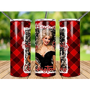 Have A Holly Dolly Christmas #1 20oz Stainless Steel Tumbler, Slide Door Lid & Straw Included, Buffalo Plaid, Leopard Print, Gift, Hot Chocolate, Great For Keeping Drinks Cold Or Hot