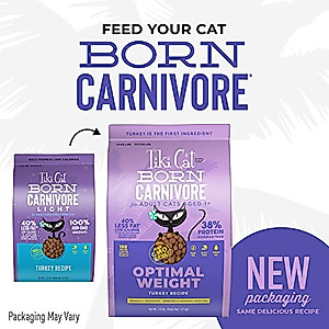 Tiki Cat Born Carnivore Optimal Weight, Turkey, Grain-Free Baked Kibble to Maximize Nutrients, Dry Cat Food, 2.8 lbs. Bag