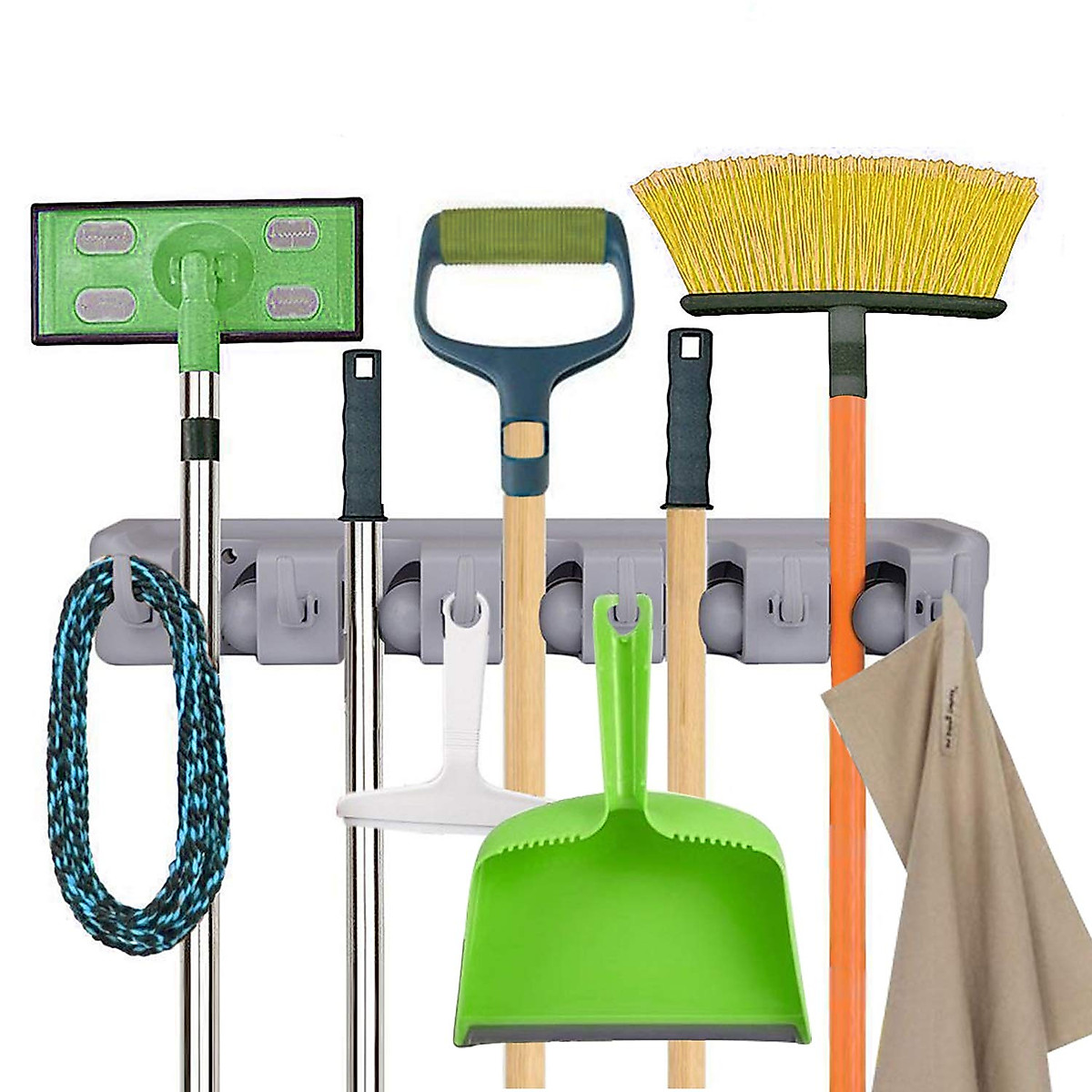 CINEYO 7 Pc's Airtight Food Storage Container & Mop and Broom Holder Wall Mount (Gray)