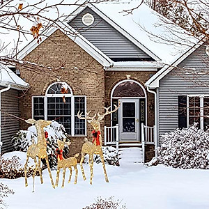 YULETIME 3-Piece Pre-lit 3D Christmas Reindeer Family, Lighted Glitter Christmas Deer Family Holiday Decoration with 210 Warm White LED Lights (3D Family)