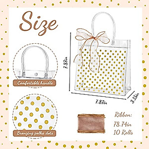Amylove 50 Pcs Clear Plastic Gift Bags with Handle 7.9 x 7.9 x 3.2 Inches Wedding Gift Bags Polka Dots Gold Gift Bag Transparent Reusable Gift Bag PVC Bag for Wedding Birthday Baby Shower Party