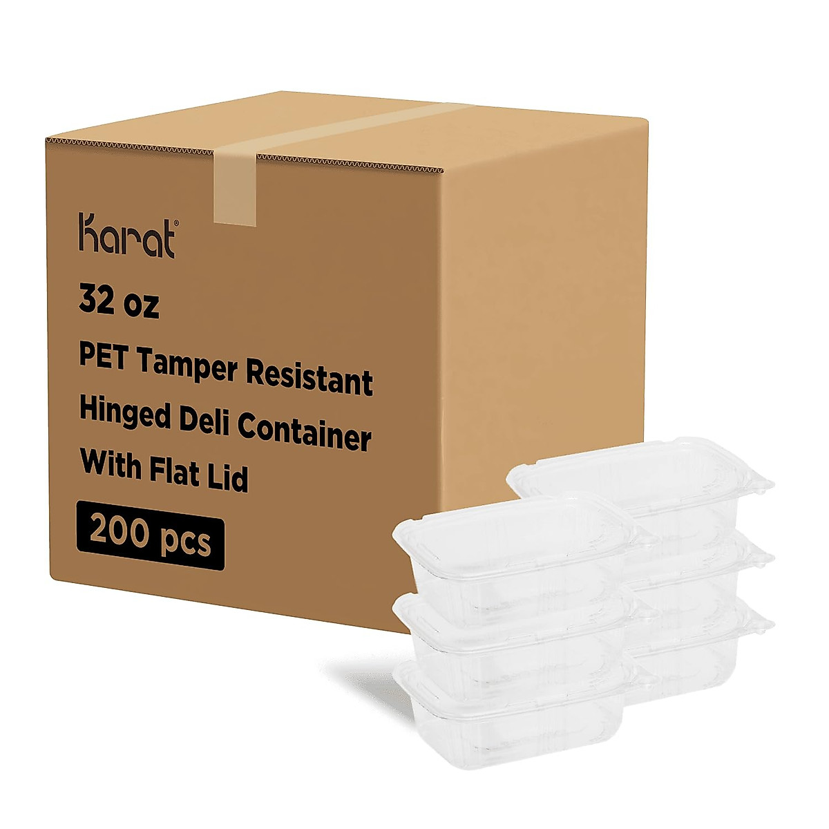 Karat 32oz PET Tamper Resistant Hinged Deli Container with Lid - 200ct