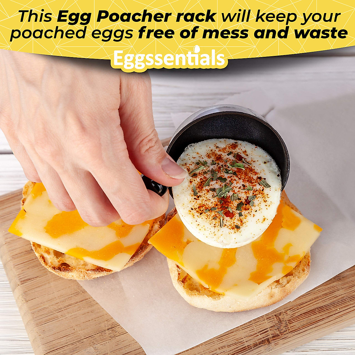 Eggssentials Egg Poacher Insert Stainless Steel Poached Egg Cooker Eggs Poaching Cup PFOA Free Egg Poachers Nonstick, 7.25" Rack Compatible with Skillet Instant Pot