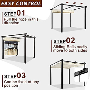 AVAWING 10x10 Outdoor Pergola, Retractable pergola Canopy Garden Gazebo, Aluminum Frame Grape Trellis with Sun Shade Cover