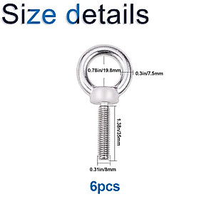 INCREWAY 6pcs Stainless Steel Eye Bolts,304 Stainless Steel M8x35mm Lifting Thread Eye Ring Bolt Screw Eyebolt