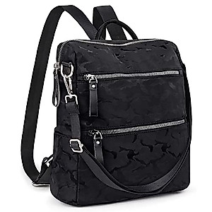 UTO Camo Waterproof Backpack for Women Durable Nylon Multipurpose Roomy Multi pockets Travel Business Shoulder Bag New Camo Black