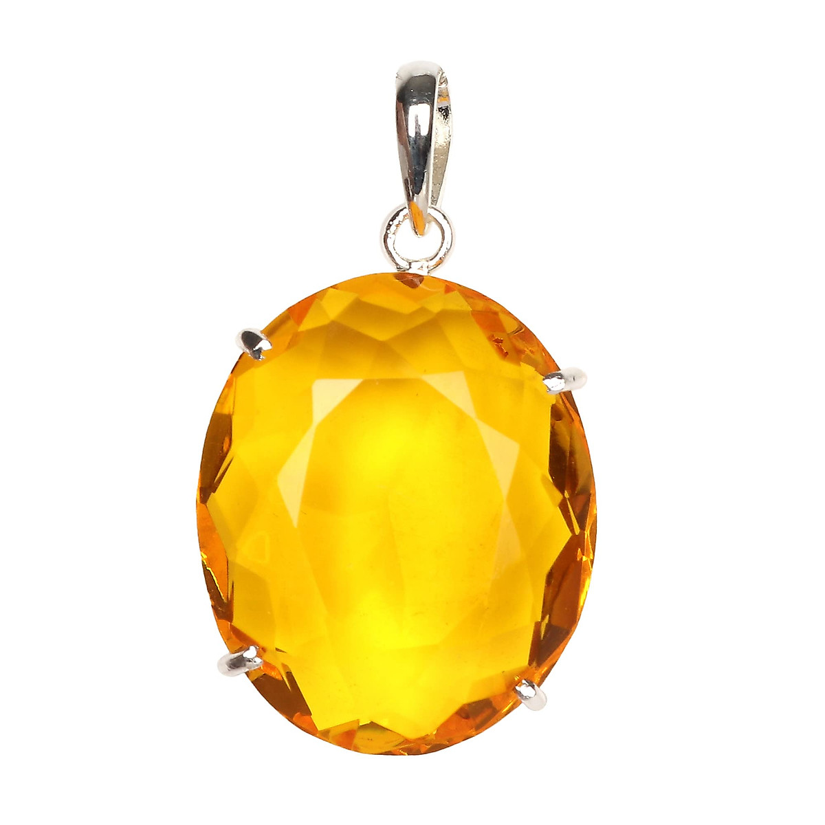 GEMHUB 80.00 Ct. Stunning Yellow Citrine Oval Cut Gemstone Pendant Without Chain Handmade Sterling Silver