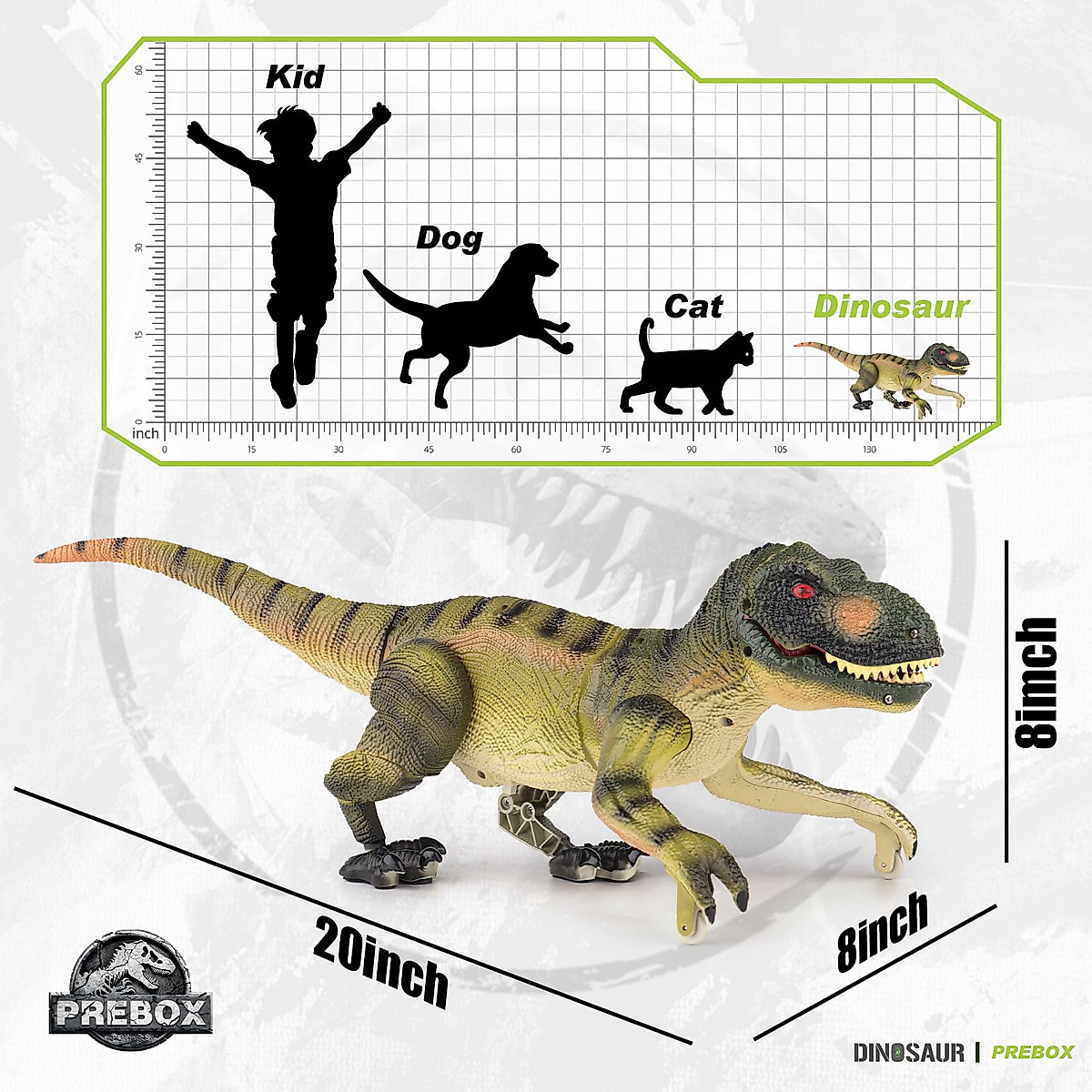 PREBOX Remote Control Dinosaur for Boys 4-7 - Rc Robot Dino Toys for Kids 3-5 8-12,Christmas Birthday Gifts for Boys Age 5-7 Year Old