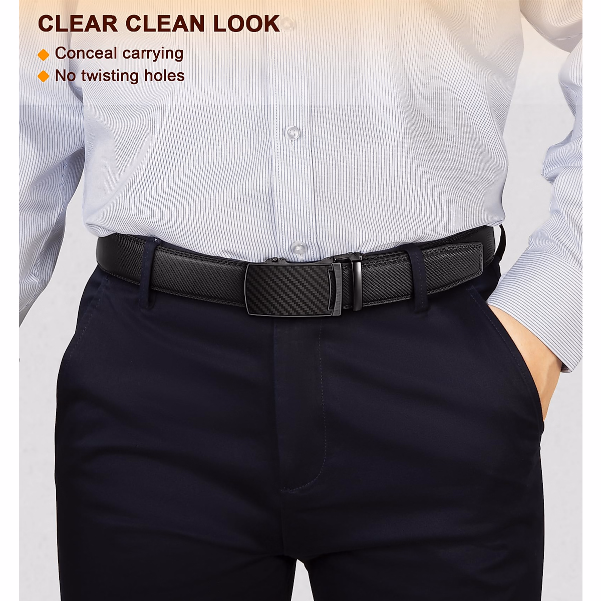 KEMISANT Belt Men, Sliding Ratchet Belt Genuine Leather For Gift Mens Dress Pants Oxfords,Size Adjustable(Black,34"-40" Waist Adjustable)