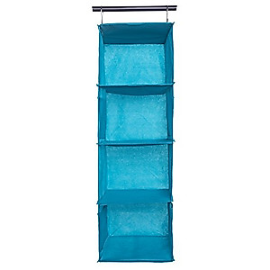 Amelitory Hanging Closet Organizer 4 Shelf Foldable Hanging Storage Shelves Fabric, Lake Blue