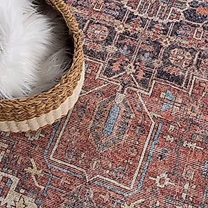 Bloom Rugs Washable 4x6 Rug - Red/Orange/Beige Traditional, Distressed Area Rug for Living Room, Bedroom, Dining Room and Kitchen - Exact Size: 4' x 6'