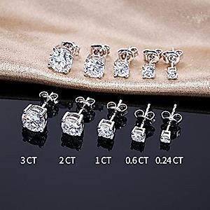 YODEWA Moissanite Stud Earrings for Women 925 Sterling Silver Hypoallergenic Flat Back 1 Pair DEF Color Lab Created Brilliant Round Moissanite Diamond Earrings (Silver 1CT)