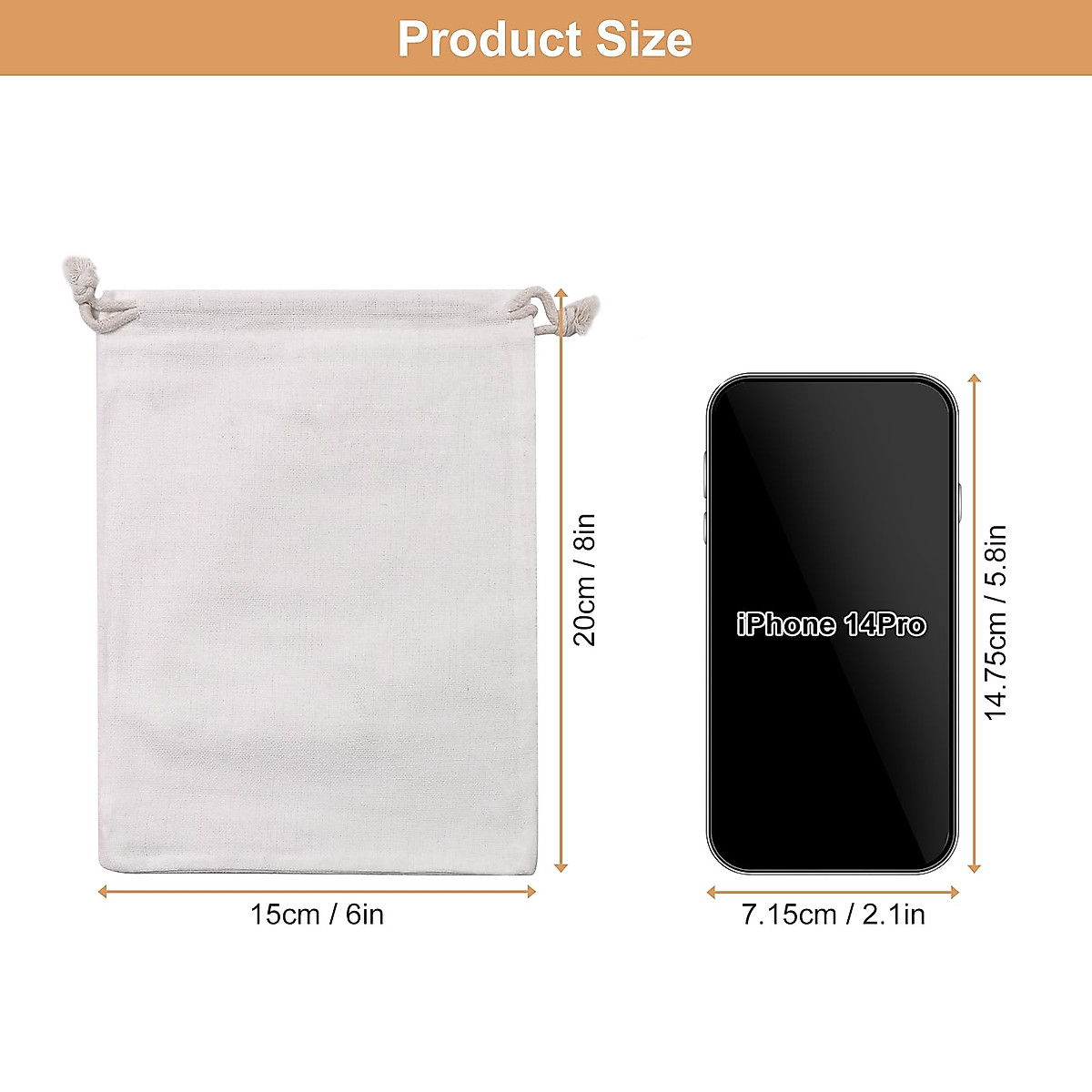 SumDirect 20Pcs Cotton Muslin Bags,White Small Lightweight Gift Bags Breathable Pouches with Drawstring Reusable Packing Storage Bags for Wedding, Party, Birthday (6x8inch)