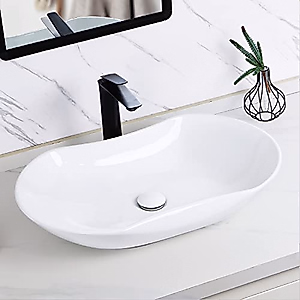 Tysun Oval Vessel Sink, 26'' x 16'' Modern Vessel Sinks for Bathrooms, White Porcelain Ceramic Oval Bathroom Sink Above Counter