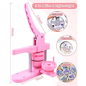 Button Maker Machine Kit: Create Buttons with Multiple Sizes (1+1.25+2.25 inch)! includes 600 Pcs Button Making Supplies, 12 Cartoon Stickers, 3 Pcs Cutter, 1 Magic Book. Button Press for 25/32/58mm