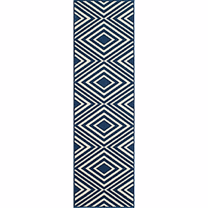 Momeni Rugs , Baja Collection Contemporary Indoor & Outdoor Area Rug, Easy to Clean, UV protected & Fade Resistant, 2'3" x 7'6" Runner, Navy Blue