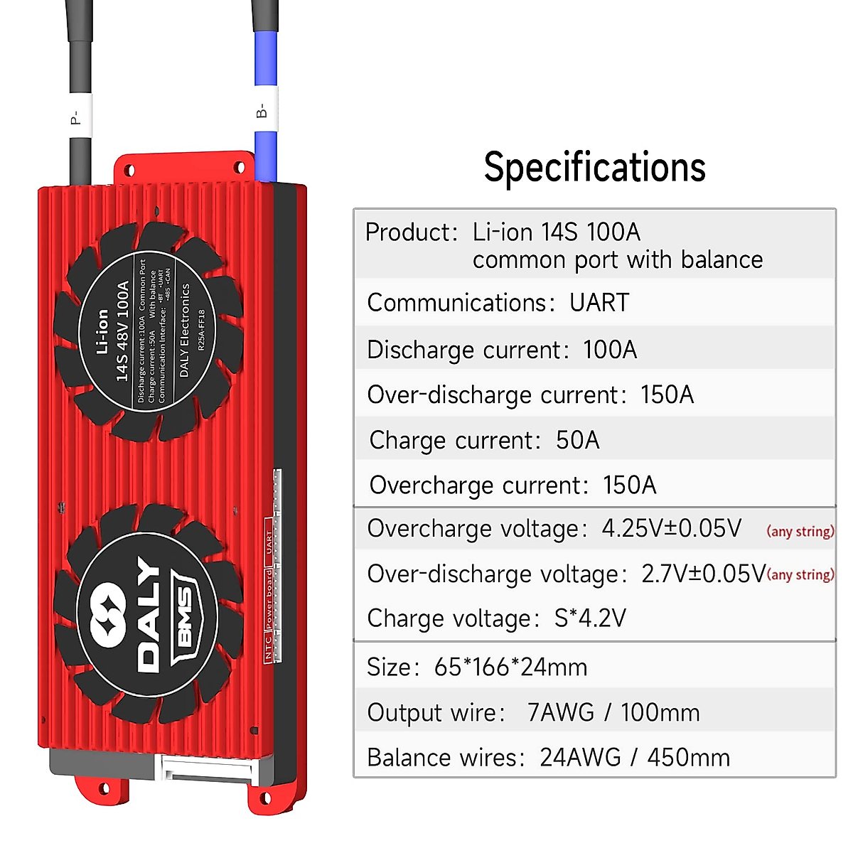 DALY Smart BMS Li-ion 48V 14S 100A with UART Communication, Resetting Bluetooth Module,Common Port for RV Lithium Power Rated 3.7V Converter (Smart BMS,100A)