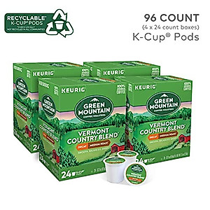 Green Mountain Coffee Roasters Vermont Country Blend Decaf, Keurig Single-Serve K-Cup Pods, Medium Roast Coffee, 96 Count (4 Packs of 24)
