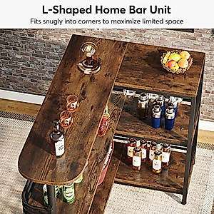 LITTLE TREE 3 Tier L-Shaped Home Bar Unit, Rustic Brown