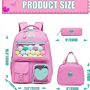 ZBAOGTW Cute Backpack for Girls Aesthetic Backpack Clear, Backpack with Lunch Box Casual Bag Pink Backpack for Elementary School Teens Back to School Supplies