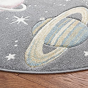 SAFAVIEH Carousel Kids Collection 3' Round Grey/Lavender CRK103F Outer Space Non-Shedding Playroom Nursery Bedroom Area Rug