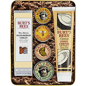 Burt's Bees Easter Basket Stuffers Gifts, 5 Body Care Products, Classics Set - Original Beeswax Lip Balm, Cuticle Cream, Hand Salve, Res-Q Ointment, Hand Repair Cream & Foot Cream, in Giftable Tin