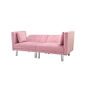 70" Velvet Couch,Tufted Loveseat Sofa,Convertible Futon Sofa Bed,Accent Sofa Recliner,2 Couch Pillows,Mid Century Modern Sofas for Home Living Room Bedroom (Pink)