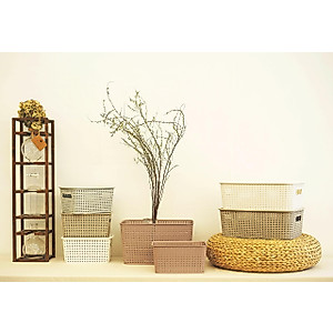 OLLIC Plastic Bins Large Storage with Lids | Korean Organizer Bin Basket Set for Organizing Baskets in Closet and Home (WHITE, LARGE_4PK)