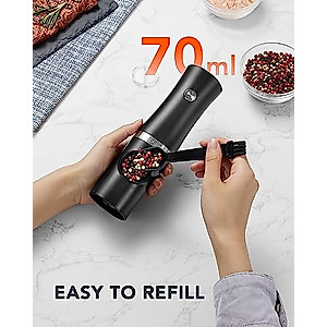 FORLIM Rechargeable Salt and Pepper Grinder Set with USB Base, Automatic Electric Pepper Mill, Adjustable Coarseness, with White LED Light, High Speed Grinding, One Hand Operation, 2 Mills