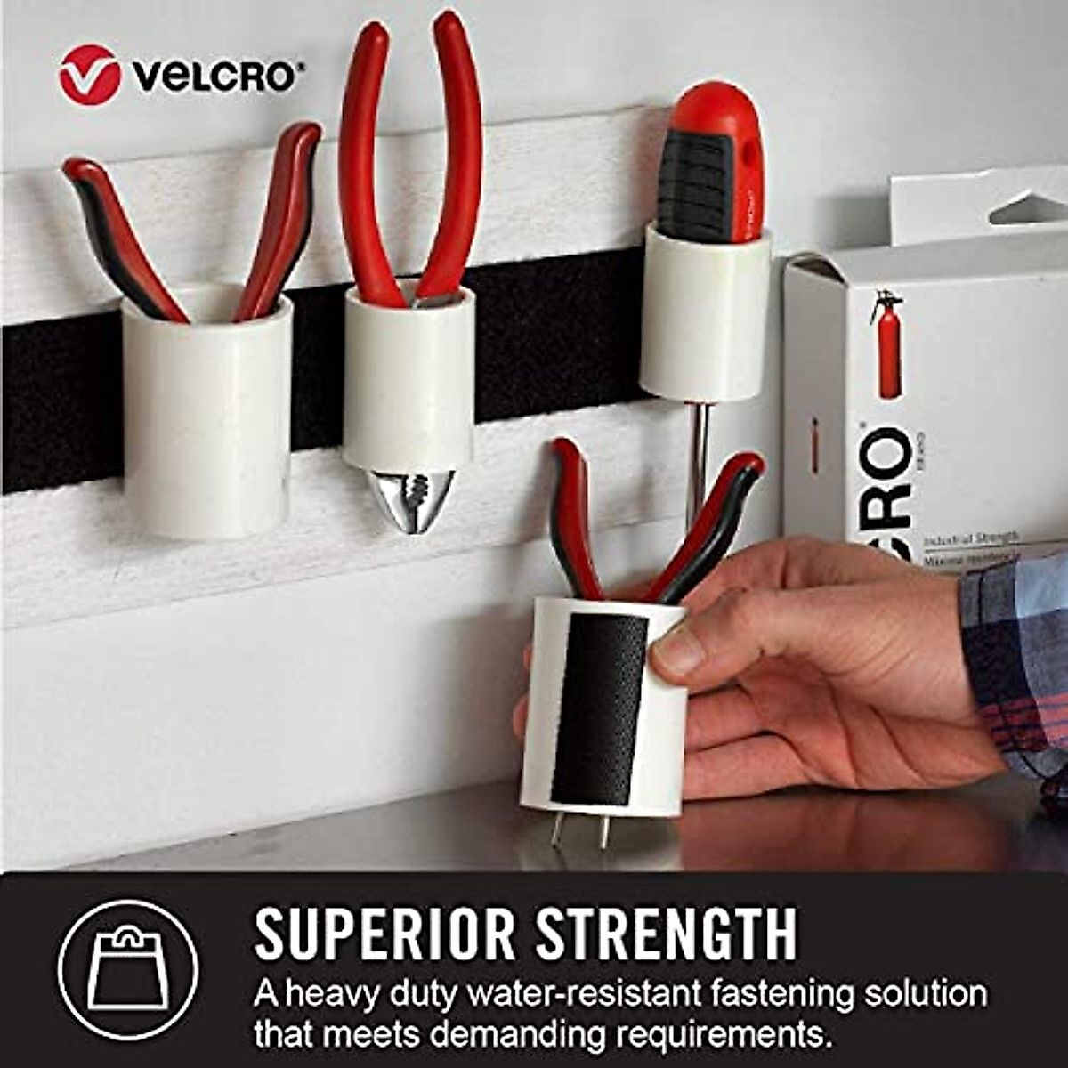 VELCRO Brand Heavy Duty Tape with Adhesive | 15 Ft x 2 In | Holds 10 lbs, Black | Industrial Strength Roll, Cut Strips to Length | Strong Hold for Indoor or Outdoor Use, 15ft x 2in
