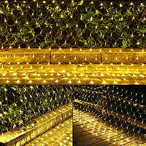 Yeghujar Christmas LED Net Lights, 390 LED 11.8ft x 5ft 8 Modes Mesh Fairy String Lights, Xmas Decorative Lights for Christmas Trees, Bushes, Weddings, Garden, Indoor Outdoor Decorations (Warm White)