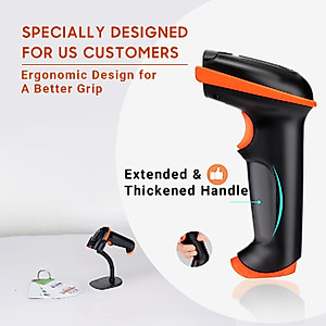 Tera Barcode Scanner Wireless and Wired with Battery Level Indicator 1D 2D QR Digital Printed Bar Codes Reader with Stand Portable Handheld Barcode Scanner Compact Plug and Play Model D5100-Z
