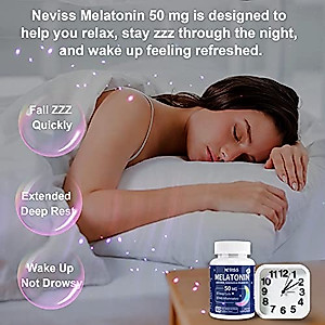 Sugar-Free Melatonin 50 mg for Adults - Fast Dissolve & Chewable Sublingual - Extra Strength Melatonin with MSM, Selenium & Vitamin D3, for Relaxation, Health Rest Cycle, Deep Zzzs,Immune,120 Servings