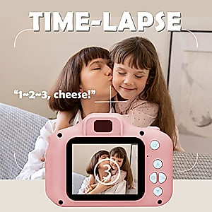 Kids Camera, Digital Camera for Kids Age 3-8, Toddler Toys Christmas Birthday Gifts for Boys and Girls, 2.0 inch IPS Screen Portable Children Toy Camera with 32G SD Card, Perfect Small Size (Pink)