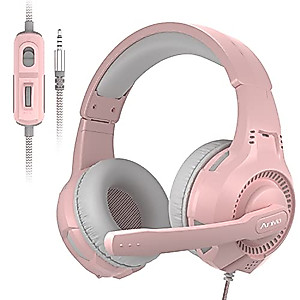 Anivia Headphones with Microphone Surround Sound Active Noise Canceling Pink Wired Gaming Headphones - 3.5mm Audio Jack Stereo Headset for PC, PS4, PS5, Switch, Xbox One, Pink (Game/Work/School)