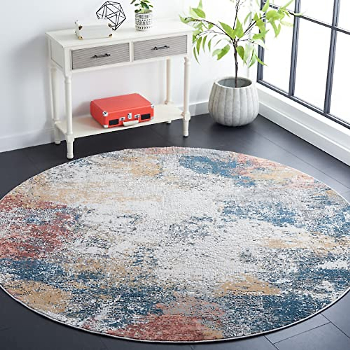 SAFAVIEH Invista Collection 6'7" Round Ivory/Multi INV593A Modern Abstract Entryway Foyer Living Room Bedroom Kitchen Area Rug