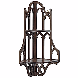 Design Toscano Canterbury Cathedral Gothic Wooden Corner Shelf, 25 inch, walnut