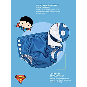 Simple Being Adjustable Snap Reusable Swim Diaper, Double Gusset (DC Superman 6 Months)