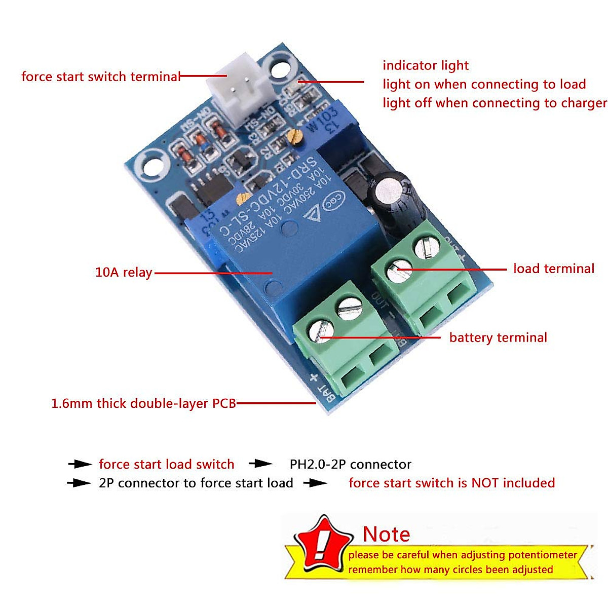 12V Battery Charging Controller Protection Board Module Undervoltage Low Voltage Cut Off Automatic Switch Recovery Protection Controller Module with A LED Indicator
