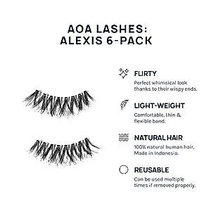 AOA Studio 6 Pairs Alexis Natural Handmade False Eyelashes with Glue and Tweezer Lash Kit Natural Volume Reusable Fake Eyelashes 100 Percent Handmade Cruelty Free
