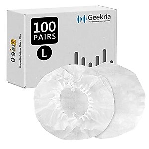 Geekria 100 Pairs Disposable Headphones Ear Cover for Large Over-Ear Headset Earcup, Stretchable Sanitary Ear Pads Cover, Hygienic Ear Cushion Protector (L/White)