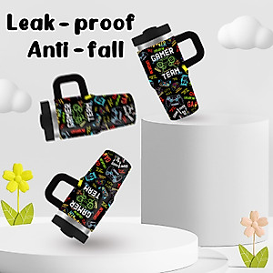 Gamer Gifts for Boys, 14 oz Game Tumbler with Handle and Straw for Kids, Gaming Mugs for Toddlers, Insulated Stainless Steel Leak Proof Tumbler for Gamer, Gaming Boys Gifts