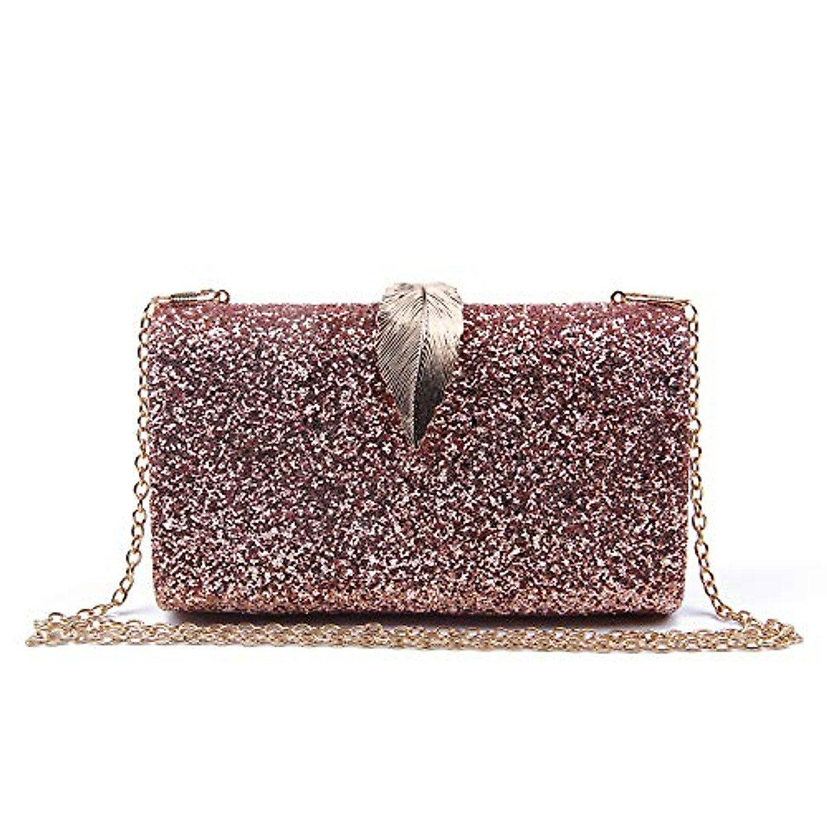 FUKZTE Women's Shinning Clutch Bag Handbag with Chain Ladies Evening Bridal Wedding Party Prom Evening Clutch Purse Shoulder Bag,Pink