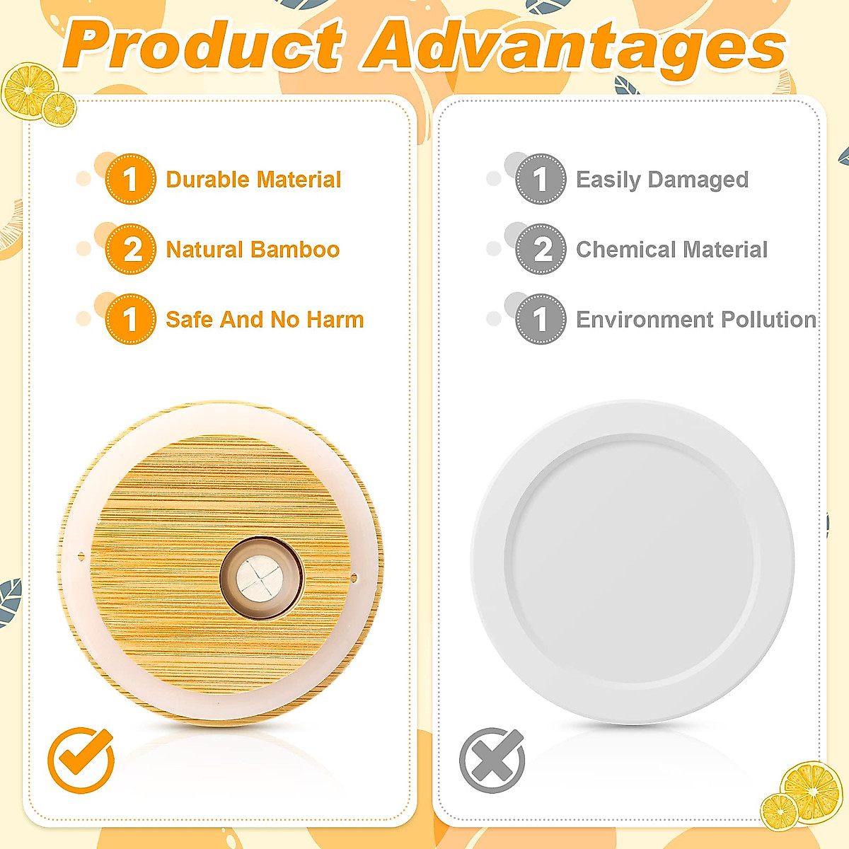 Sieral 70mm Bamboo Jar Lids with Straw Hole for Glass Cups Reusable Wooden Mason Jar Lids for Beer Can Cups 2.76inch Canning Lids with Silicone Ring for Regular Mouth Drinking Jars(30 Pcs)