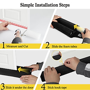 fowong Under Door Draft Stopper 30" to 36" Adjustable Draft Stopper for Bottom of Door, Soundproofing Noise Blocker Seal Gap up to 1.7", Easy to Install, Black