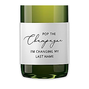 POP the Champagne I’m Changing My Last Name Labels ● SET of 12 ● Bachelorette Party Bridal Shower Bride Squad Mini Champagne Bottle Labels Wine Label Alternative to cards shirts (Minimalist)