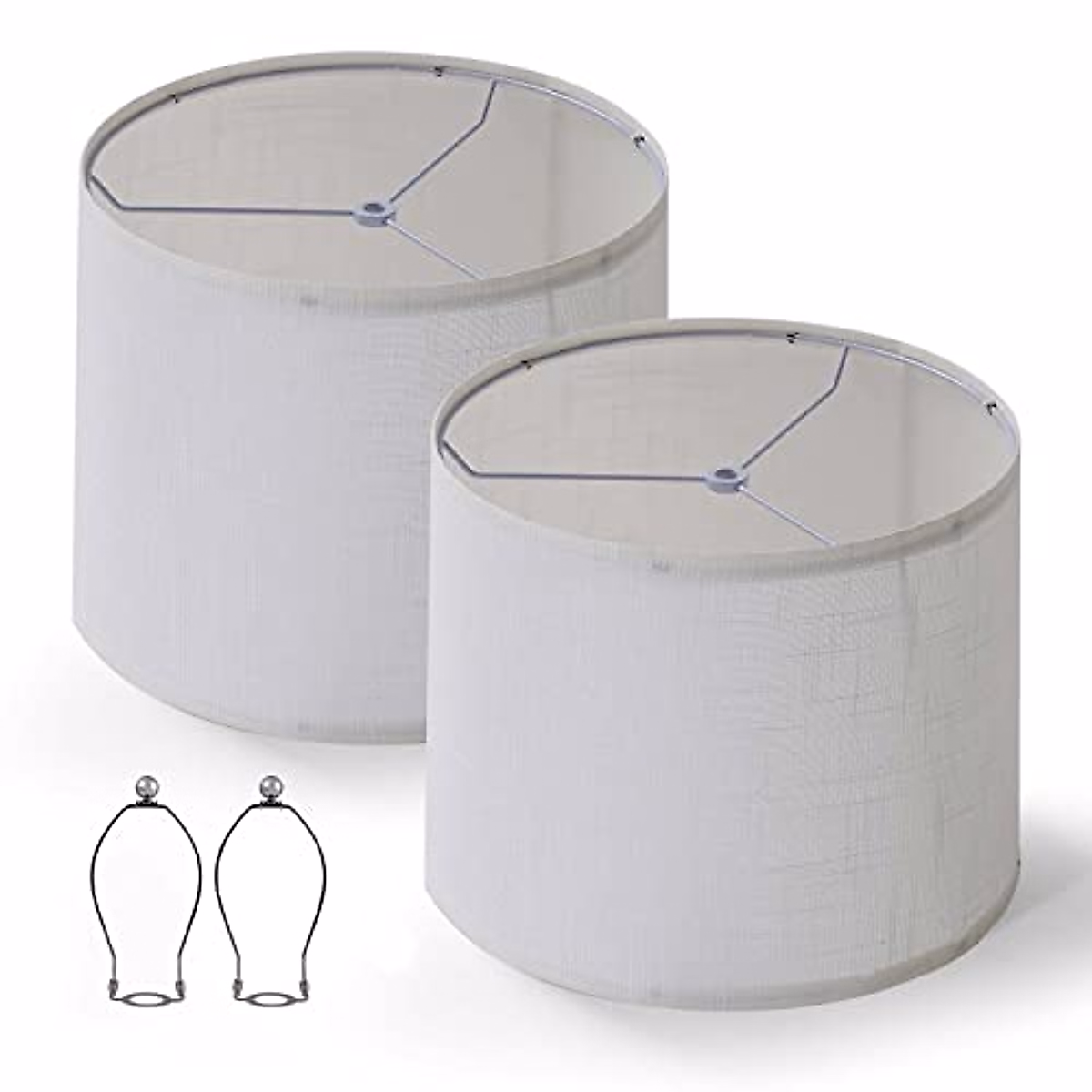 Eidonta Set of 2 White Lamp Shade Drum Lampshades for Table Lamp, 11.8"x12.6"x9.8", Medium Fabric Natural Linen Hand Crafted Lampshades, Double Shade Replacements for Floor Lamp, Spider Fitter