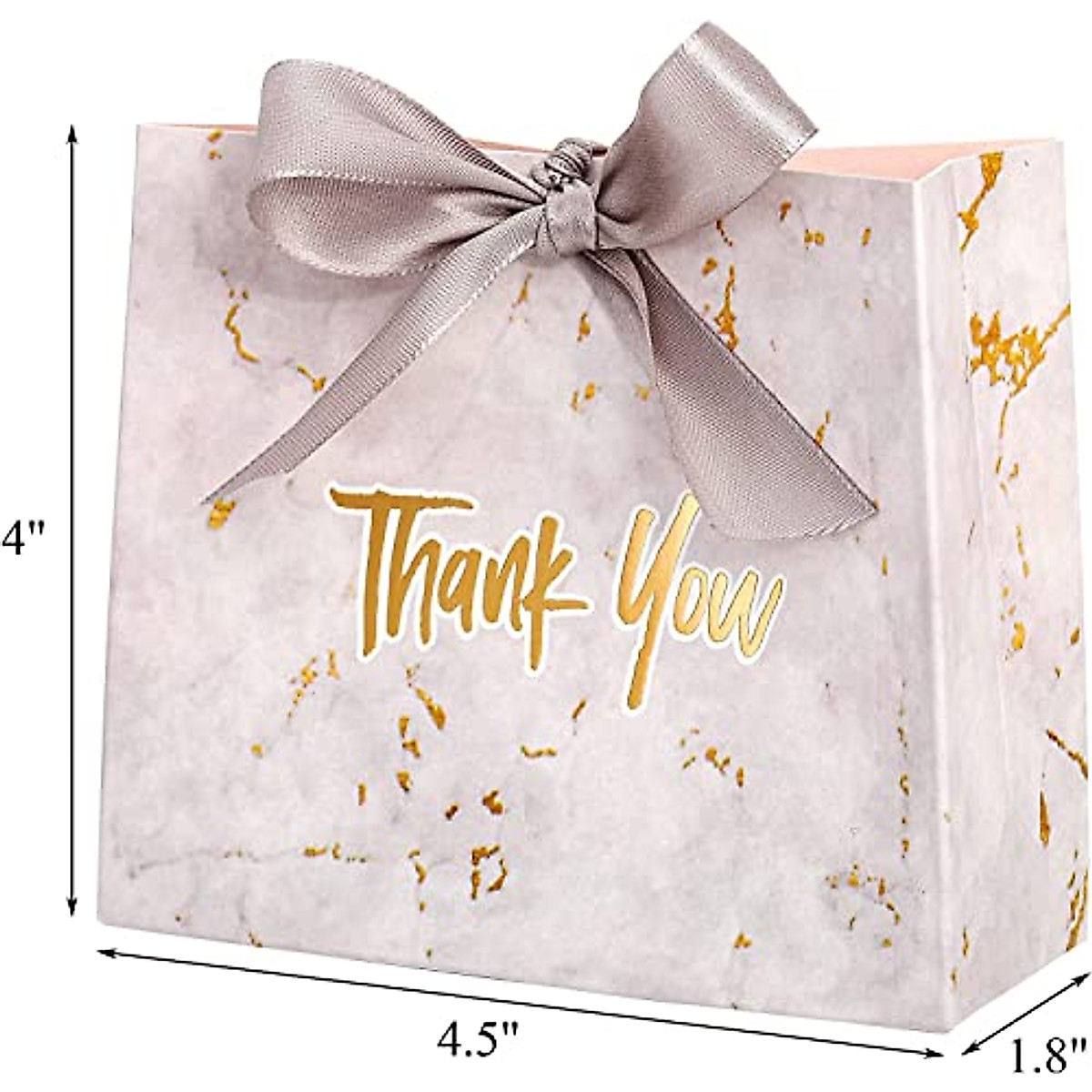Hacaroa 50 Pack Small Thank You Gift Bags with Silver Ribbon, Marble Pattern Party Favor Bags Candy Boxes, 4.5x1.8x4 Inch Mini Paper Gift Bags Bulk for Wedding, Bridal Shower, Baby Shower