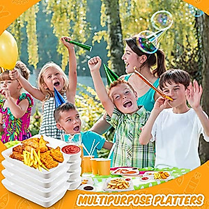 Mumufy 8 Pcs Chip and Dip Serving Set Serving Dishes Plastic Serving Platter Dumpling Plate with Sauce Compartment Japanese Plates Small Dip Tray for Sushi Taco Salsa Snack Food (White)